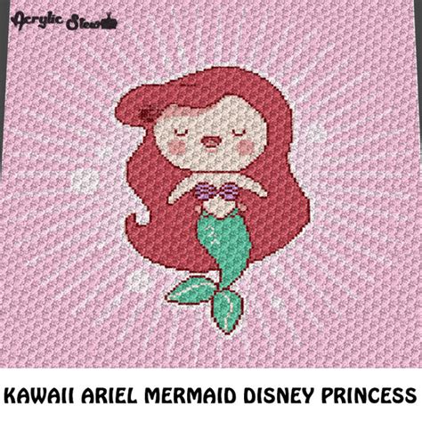 Kawaii Ariel Mini Disney Princess Mermaid Crochet Graphgan Blanket Pat