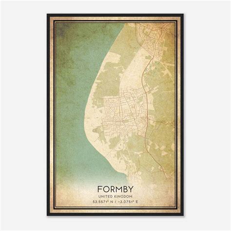 Vintage Formby United Kingdom Map Poster Formby City Road Wall Art