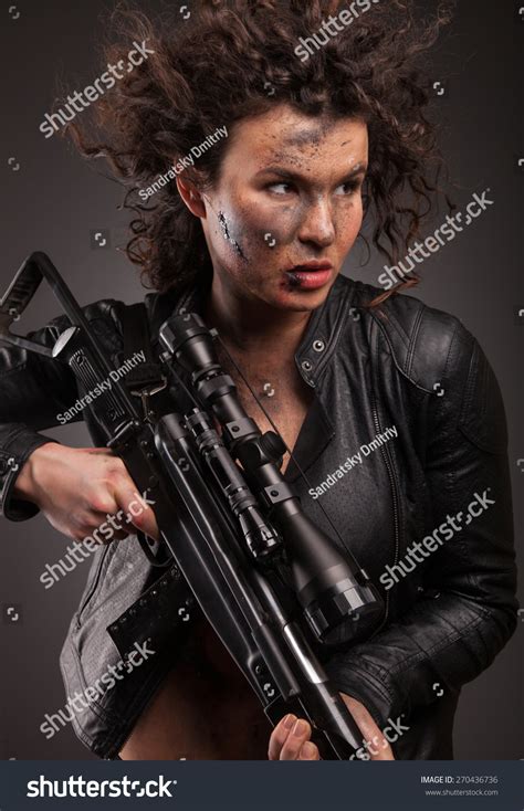 Sexy Military Woman Posing Sniper Gun Stock Photo Shutterstock