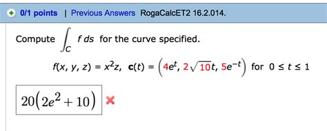 solved compute c f ds for the curve specified f x y z