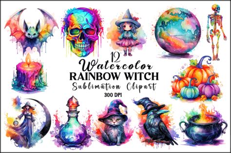 Watercolor Rainbow Witch Clipart Graphic By Naznin Sultana Jui