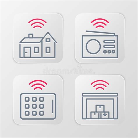 Set Line Smart Warehouse Wireless Tablet Radio And Home With Wireless Icon Vector Stock
