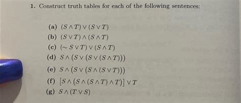 solved 1 construct truth tables for each of the following