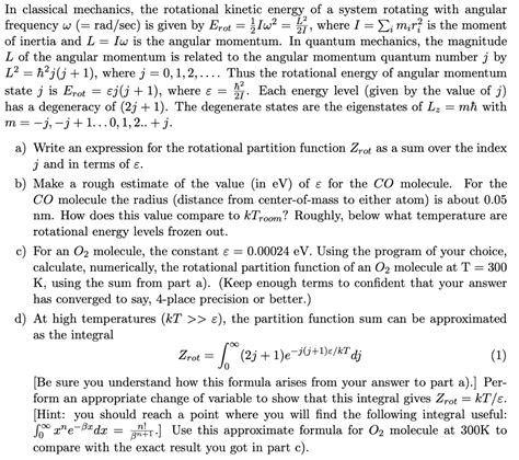 Solved In Classical Mechanics The Rotational Chegg