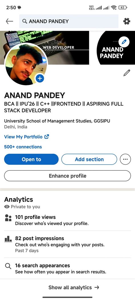 anand pandey on linkedin portfolio webdevelopement html css js
