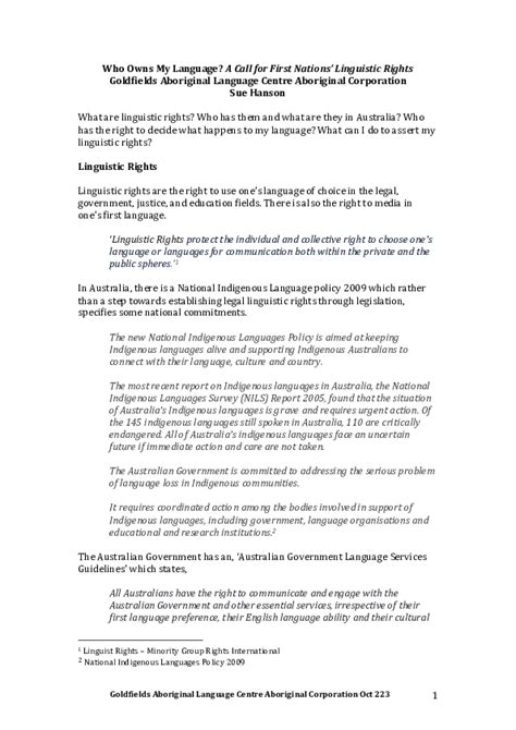 Pdf Who Owns My Language A Call For First Nations Linguistic Rights Goldfields Aboriginal