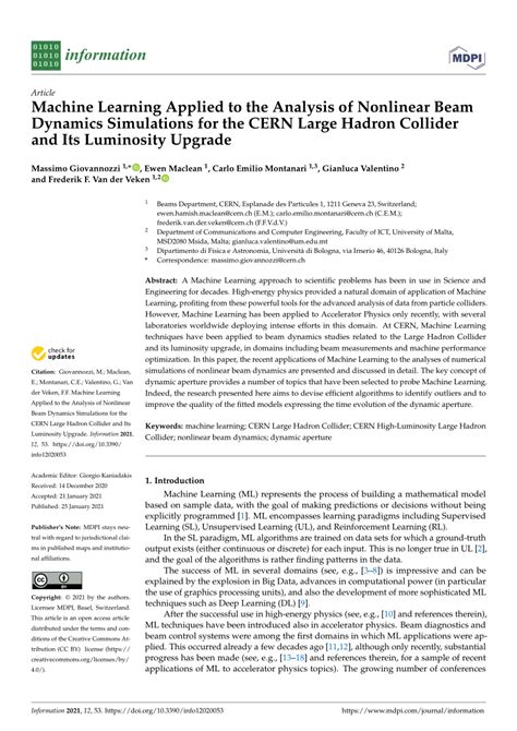 Pdf Machine Learning Applied To The Analysis Of Nonlinear Beam Dynamics Simulations For The