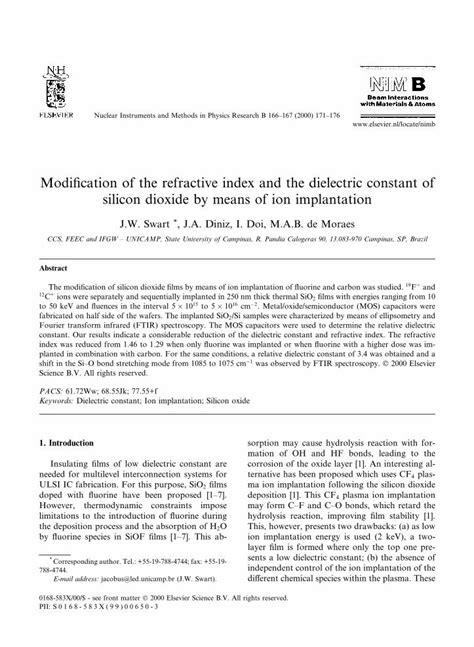 Pdf Modification Of The Refractive Index And The Dielectric Constant