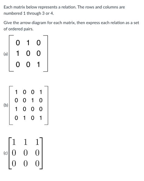 Solved Each Matrix Below Represents A Relation The Rows And Chegg Com