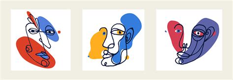 추상적 인 얼굴 벡터 초상화 세트 추상화 예술 남자 머리 손으로 최소한의 현대 작품 인간의 얼굴 추상화 그린 개체 그룹에 대한 스톡 벡터 아트 및 기타 이미지 Istock