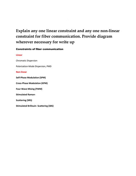Solution Physics Assignment Explain Linear And Non Linear Constraints Of Fiber Optics