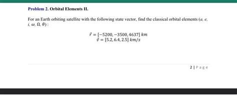 Solved Problem Orbital Elements II For An Earth Orbiting Chegg Com