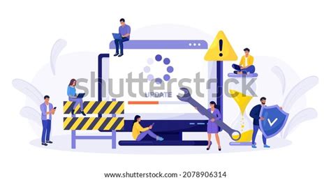 System Update Tiny Programmers Upgrading Operating Stock Vector