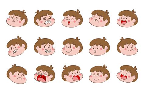 만화 벡터 일러스트 레이 션 감정 인간의 얼굴 게임을위한 인간의 얼굴 표정 개성 개념에 대한 스톡 벡터 아트 및 기타 이미지 개성 개념 개체 그룹 긍정적인 감정 표현