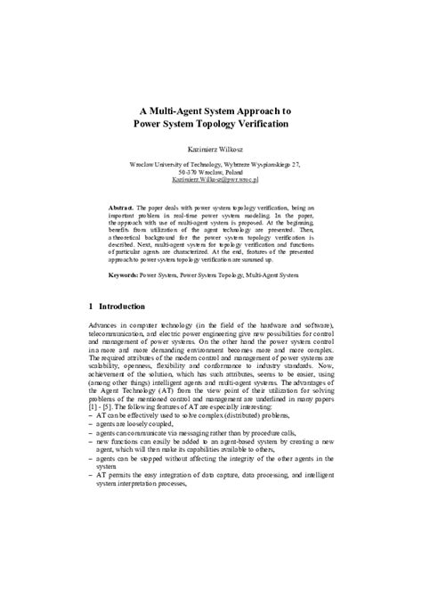 Pdf A Multi Agent System Approach To Power System Topology Verification