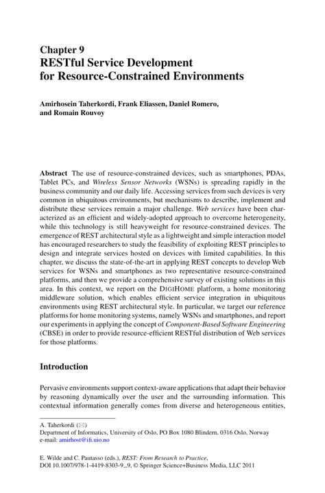 Pdf Restful Service Development For Resource Constrained Environments