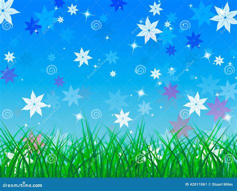 Floral Background Represents Green Grass And Petals Stock Illustration