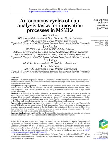 Pdf Autonomous Cycles Of Data Analysis Tasks For Innovation Processes