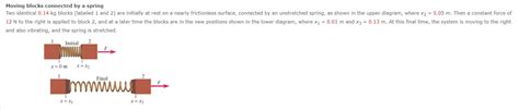 solved moving blocks connected by a spring two identical