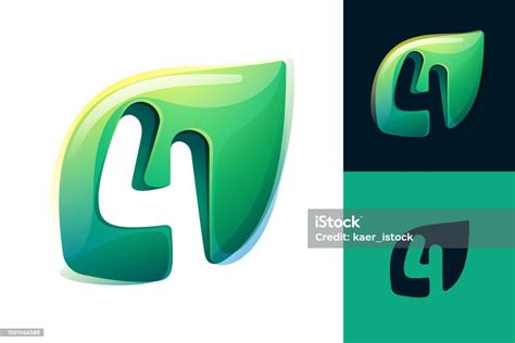 4 로고 4번은 녹색 잎사귀에 새겨져 있습니다 3d 사실적인 아이콘입니다 수채화 스타일의 환경 친화적 인 숲 3차원 형태에 대한 스톡 벡터 아트 및 기타 이미지 Istock