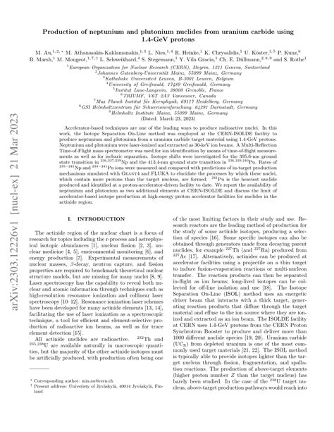 Pdf Production Of Neptunium And Plutonium Nuclides From Uranium