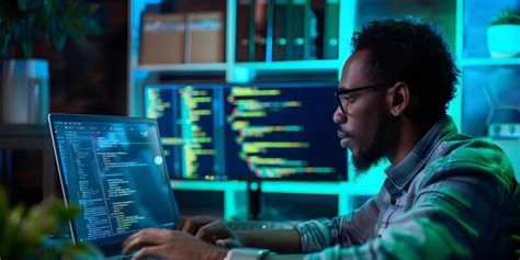 Computer Scientist Works From Home Office To Fix Database Errors On
