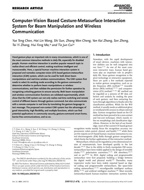 Pdf Computer‐vision Based Gesture‐metasurface Interaction System For Beam Manipulation And