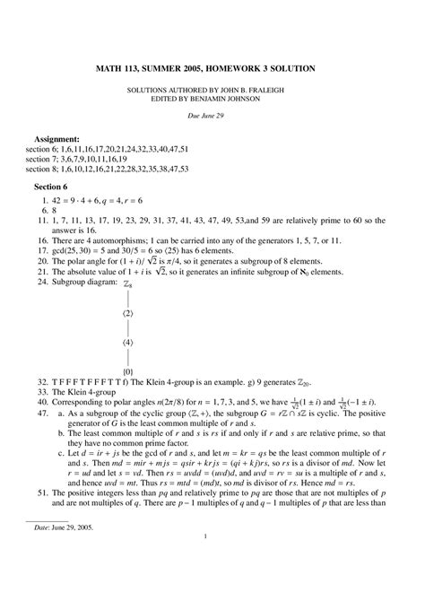 Homework 3 Solutions Introduction To Abstract Algebra Math 113