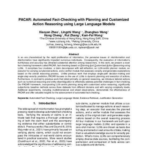 Pacar Automated Fact Checking With Planning And Customized Action Reasoning Using Large
