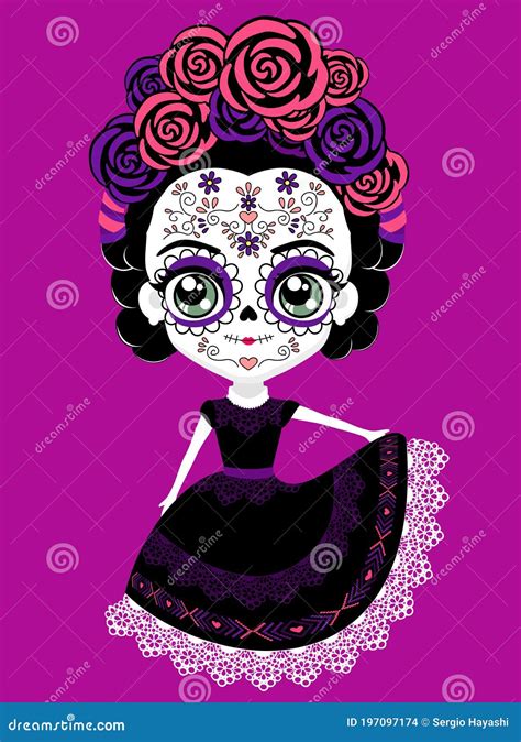Catrina Mexican Doll Cartoon Stock Vector Illustration Of Folkloric