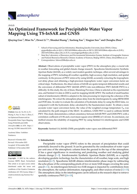 Pdf An Optimized Framework For Precipitable Water Vapor Mapping Using Ts Insar And Gnss