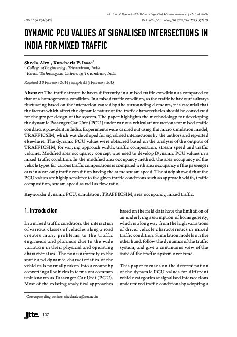 Pdf Dynamic Pcu Values At Signalised Intersections In India For Mixed Traffic