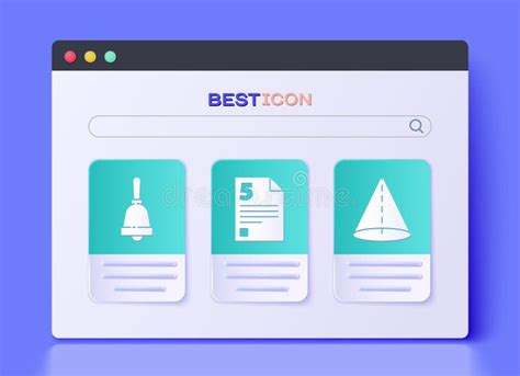 Set Test Or Exam Sheet Ringing Bell And Geometric Figure Cone Icon Vector Stock Vector