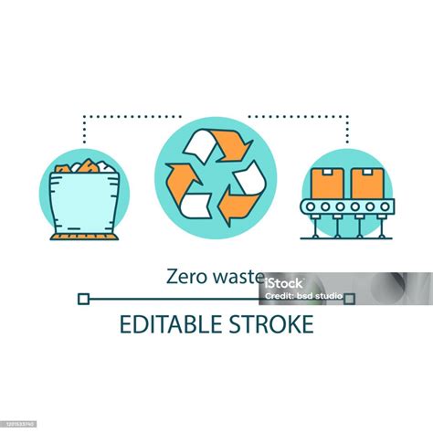 제로 폐기물 제조 개념 아이콘입니다 환경 관리 쓰레기 재활용 산업 쓰레기 감소 식물 아이디어 얇은 라인 그림 폐기물 관리 벡터 격리 윤곽선 도면 편집 가능한 스트로크 0에