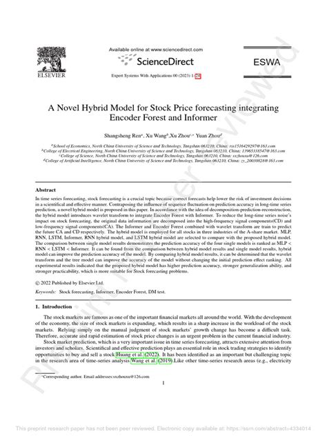 A Novel Hybrid Model For Stock Price Forecasting Integrating Encoder Forest And Informer Pdf