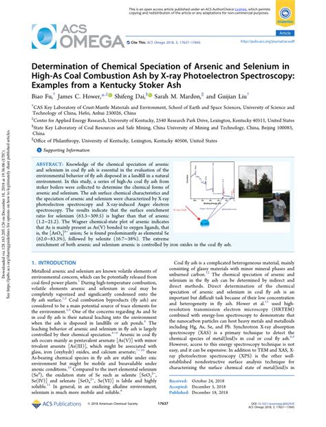 Pdf Determination Of Chemical Speciation Of Arsenic And Selenium In High As Coal Combustion