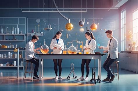 Premium Photo Create A Vector Graphic Of A Physics Lab With Babes Conducting Experiments On