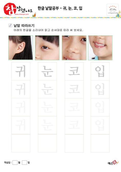 낱말공부 귀 눈 코 입 참잘했어요 프린트 학습지 Word Search Word Search Puzzle Words