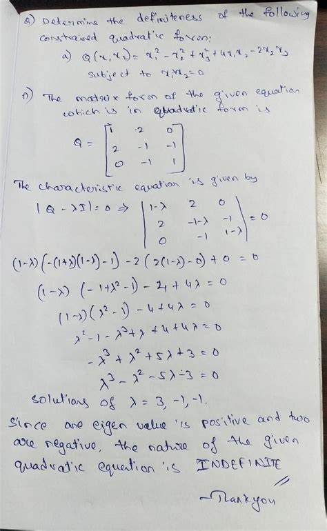 Solved Determine The Definiteness Of The Following Constrained Quadratic Course Hero
