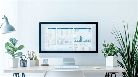 Modern Office Workspace With Data Analytics On Desktop Computer Stock Illustration