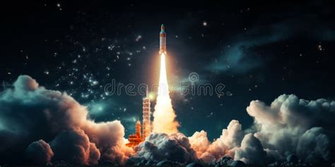 Space Exploration Concept With Rocket Launch Into Starry Sky Symbolizing Ambition Innovation