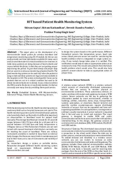 Pdf An Iot Based Patient Health Monitoring System