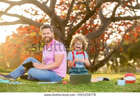 Father Son Working Laptop Family Man Stock Photo Shutterstock