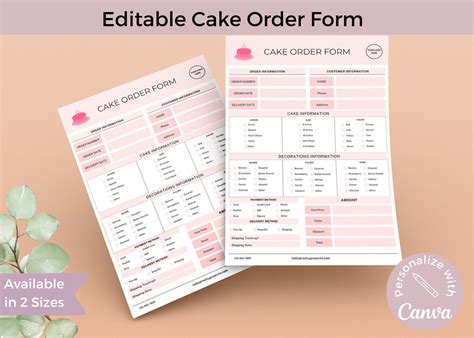 Cake Order Form For Small Business Custom Cake Order Form For Business