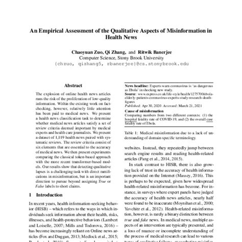 An Empirical Assessment Of The Qualitative Aspects Of Misinformation In Health News Acl Anthology