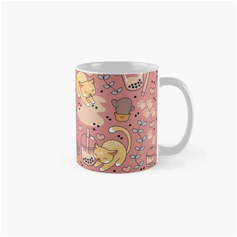 Cute Cat Bubble Tea Pattern Pink Version By Bobateame Redbubble Bubble Tea Cute Cat