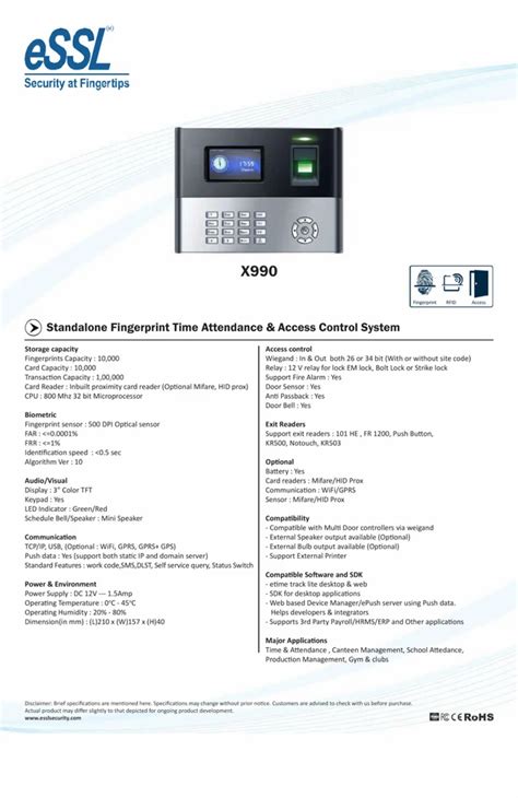 Essl X990 Standalone Biometric Fingerprint At ₹ 15500 Piece Essl Biometric System In Sas Nagar