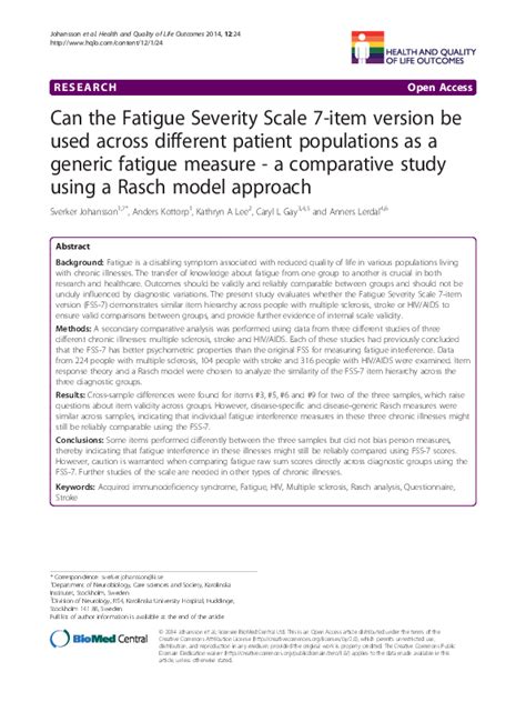 Pdf The Silhouettes Fatigue Scale Comprehensibility And Validity In