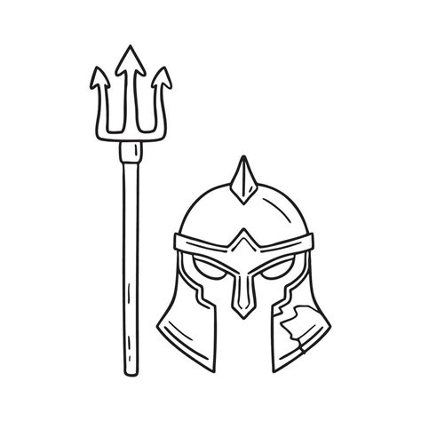 A Cracked Helmet Resting Beside A Trident 66477681 Vector Art At Vecteezy