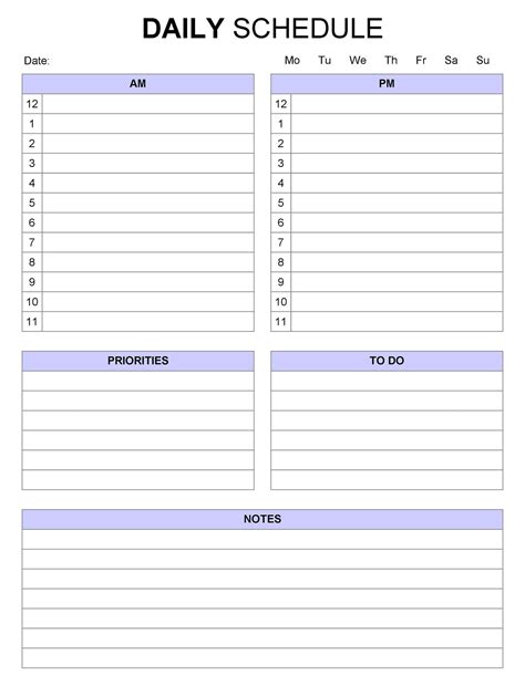 Free Printable Daily Schedule Template Free Download And Print For You